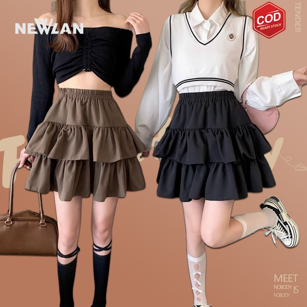 Jual Newlan DQ030 Ruffle Skirt 3 Susun / Rok Panjang Wanita / Skirt ...