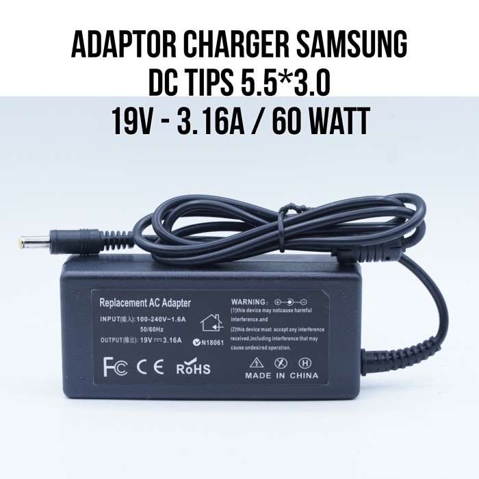 Jual Samsung 19V 3.16A 60 Watt DC Tips 5.5*3.0 Charger Adaptor Notebook ...