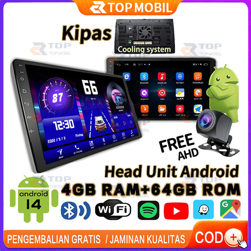 Jual With Cooling System 4G+64G Ips Screen Head Unit Android 7/9/10 Inch Car Android 13 Navigasi ...