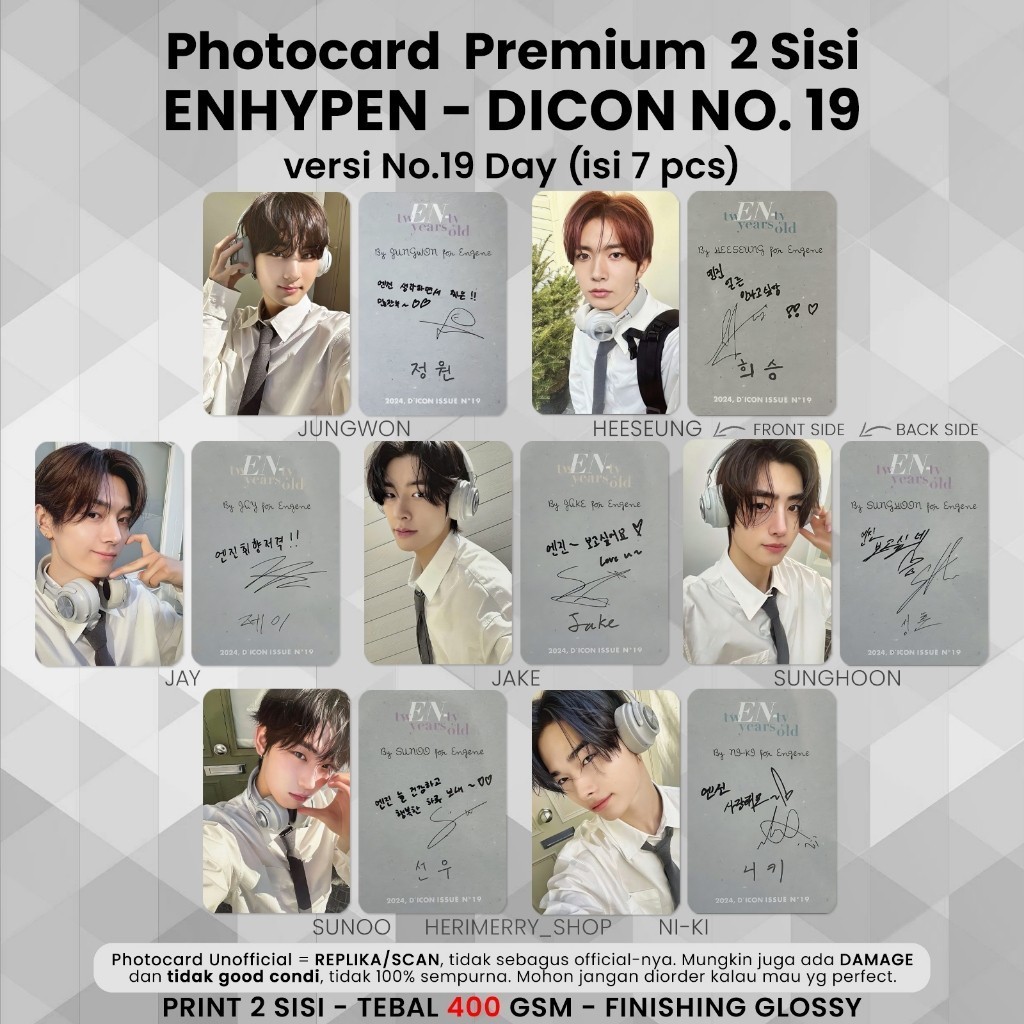 Jual (ISI 7 PCS) Photocard ENH*A DICON NO.19 - Potocard PC Premium 2 Sisi Kartu Kpop Merch ...