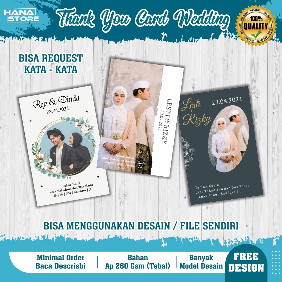 Jual Thank You Card Wedding Custom / Kartu Ucapan Terimakasih / Terima Kasih / Foto Prewedding ...
