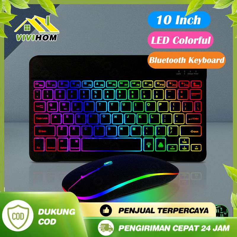 Jual 10 Inch Backlit Backlight Wireless Keyboard Mouse Set LED Colorful ...