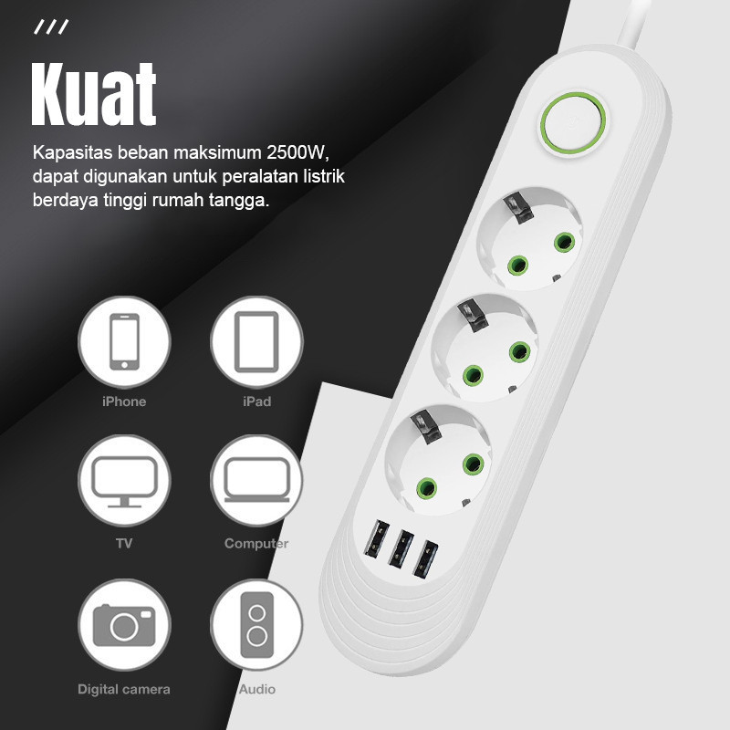 Jual { ready } Stop Kontak USB 2500W 2 Meter Power Socket Charger Stop Kontak 3/4+3 USB Soket ...