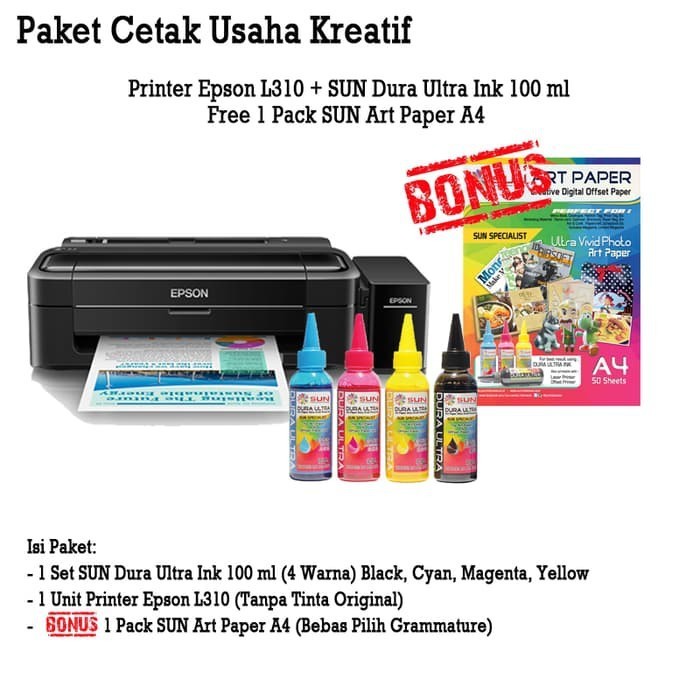 Jual Jual Printer Epson L310 SUN Dura Ultra Art Paper Ink + SUN Art ...