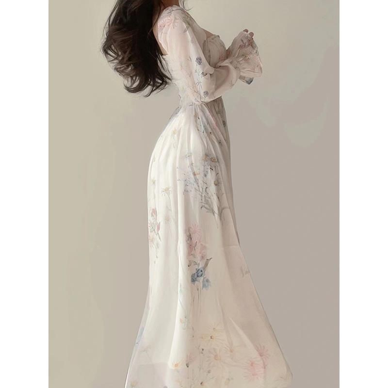 Jual Gaun Bunga Sifon Rok Panjang Pelangsing Gaya Lembut Cinta Pertama ...