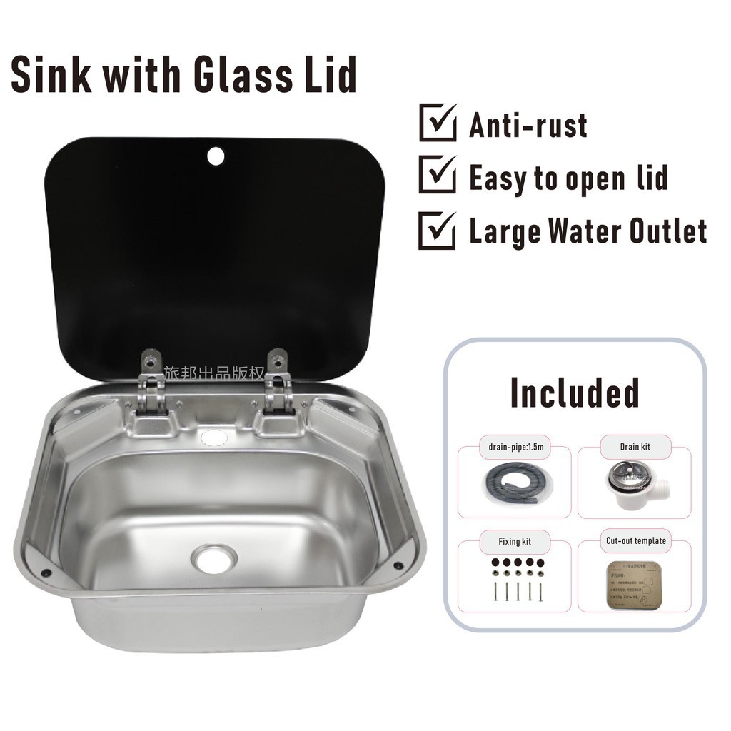 Jual RV Sink With Cover Foldable Glass Lid for Conversion Camper Car ...