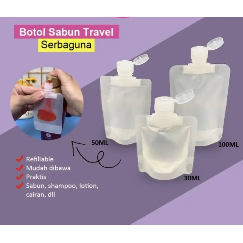 Jual Travel Pouch ISI ULANG Sabun Lotion | Botol Plastik tutup fliptop reffil shampo refil sampo ...