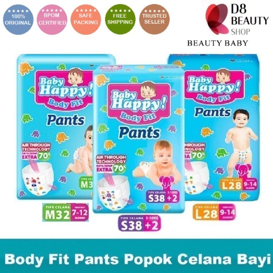 Jual ֍D8֎ BABY HAPPY PANTS BODY FIT S38 M32 L28 | S 38 / M 32 / L 28 POPOK BAYI CELANA | Shopee ...