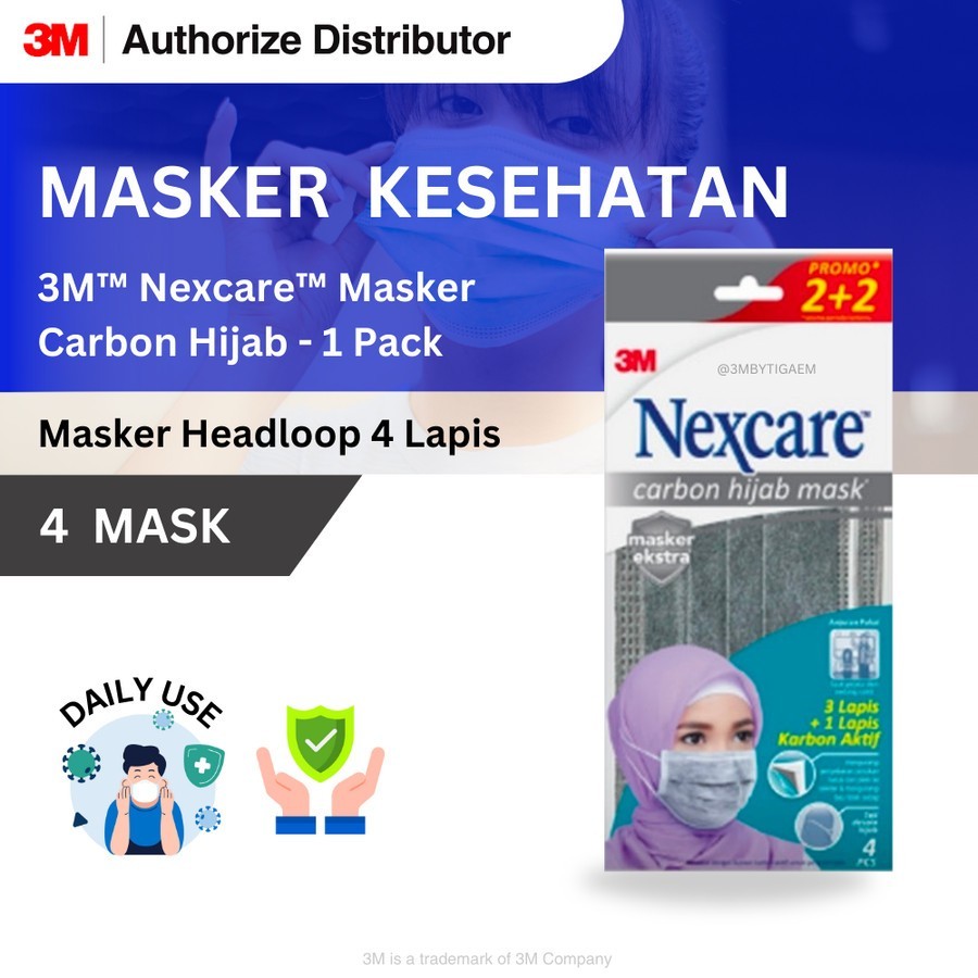 Jual GWP Merchandise - Masker Nexcare Extra Carbon Hijab Mask 4 Ply - 1 ...
