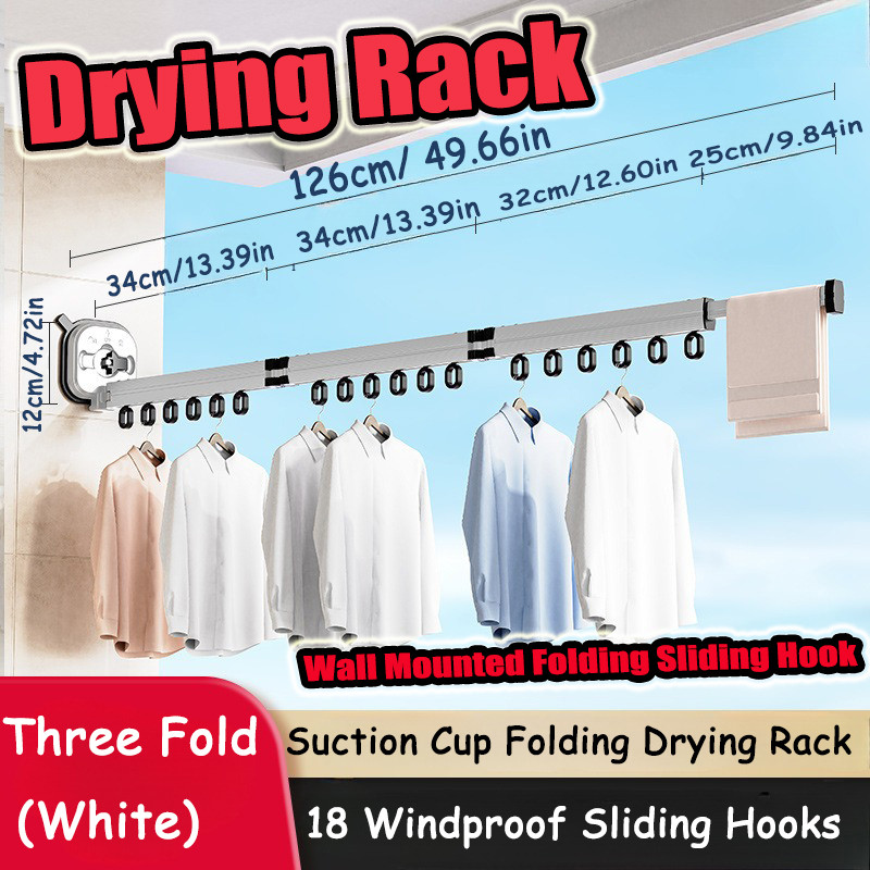 Jual Wall-Mounted Clothes Drying Rack Suction Cup Folding White Drying ...