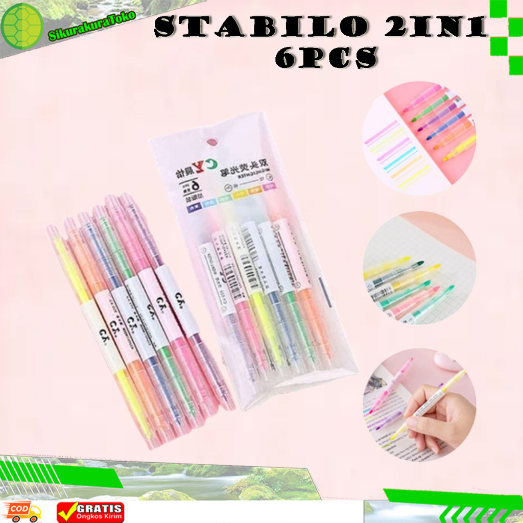 Jual (SKR) Set Stabilo Warna Isi 6 in 1 / Set Highlighter Warna Isi 6in1 / Stabillo Warna-Warni ...