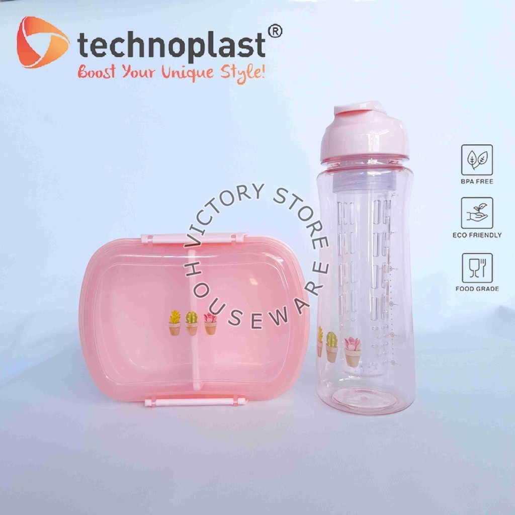 Jual TECHNOPLAST Lunch Box Set Kata Serial 800Ml Dan Botol 700Ml Happy | Shopee Indonesia