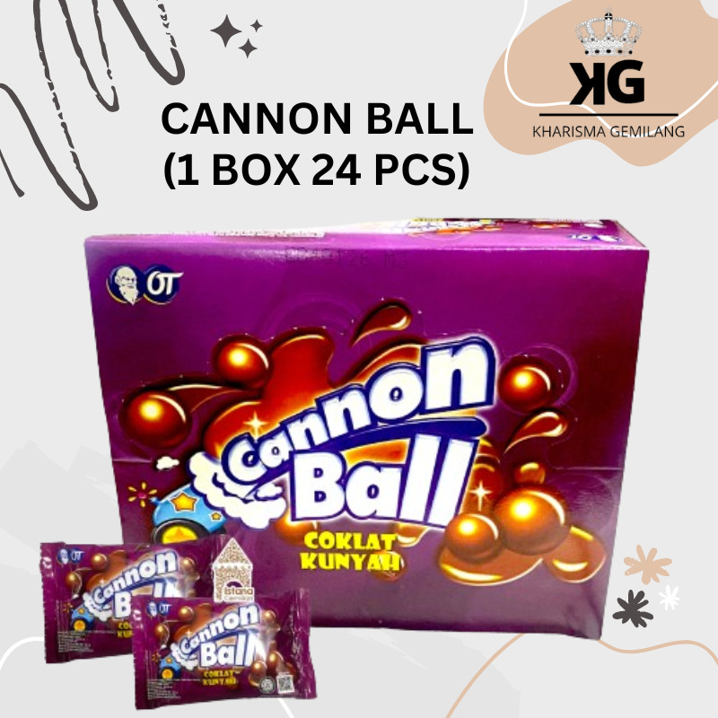 Jual KG - CANNON BALL (1 BOX 24 PCS) Permen Kunyah Coklat Canon Ball ...