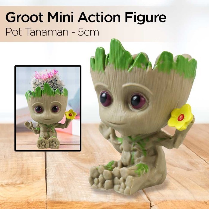 Jual Groot Mini Action Figure Holding Flower Pot Tanaman 5cm - Coklat ...