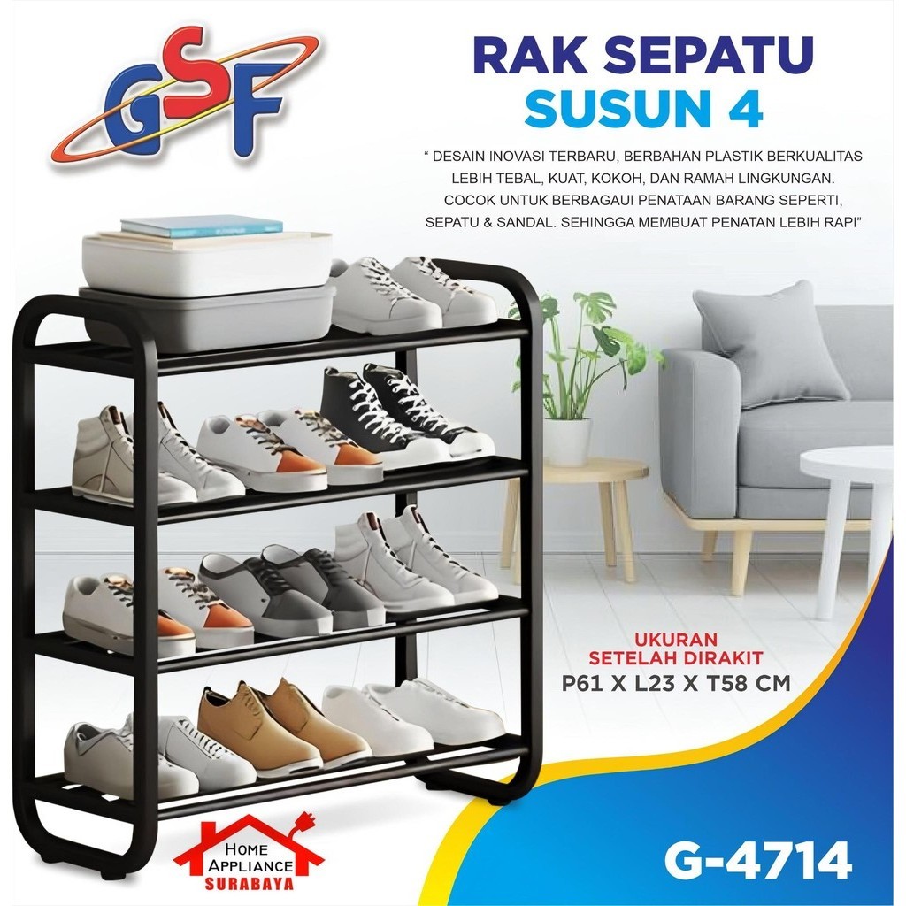 Jual Rak Tempat Sepatu Sandal Sendal Susun 4 Full Hitam - Tingkat Empat ...