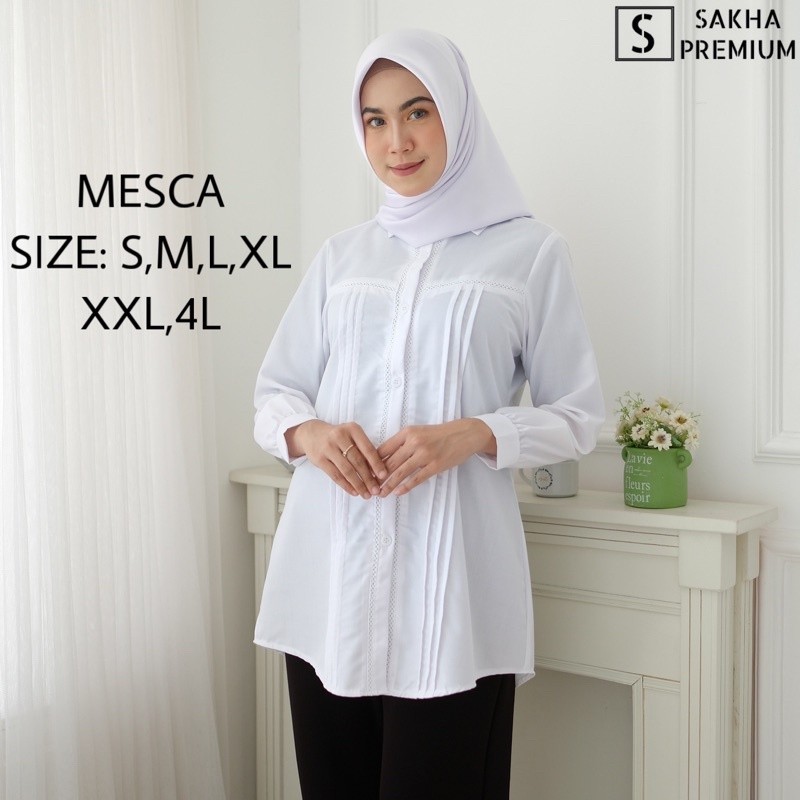 Jual Sakhapremium.id - Kemeja MESCA PNS Putih Terlaris Atasan Baju Putih Wanita Kerja Kombinasi ...
