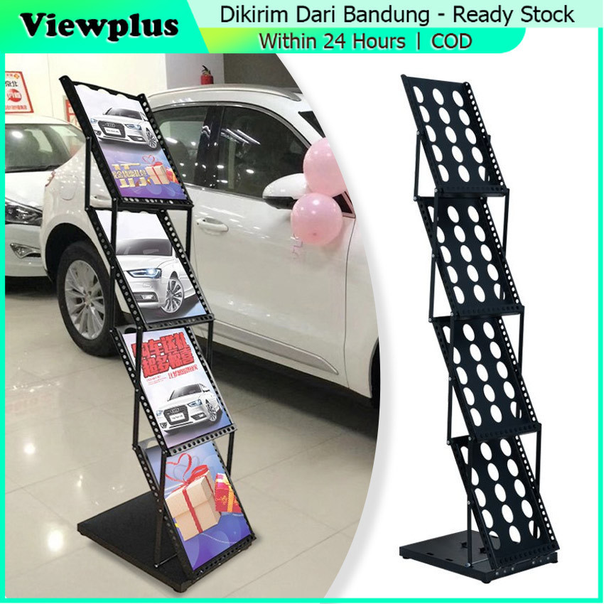 Jual Rak Brosur Lipat 4 Susun Besi / Alumunium A4 Hitam Putih / Rak ...