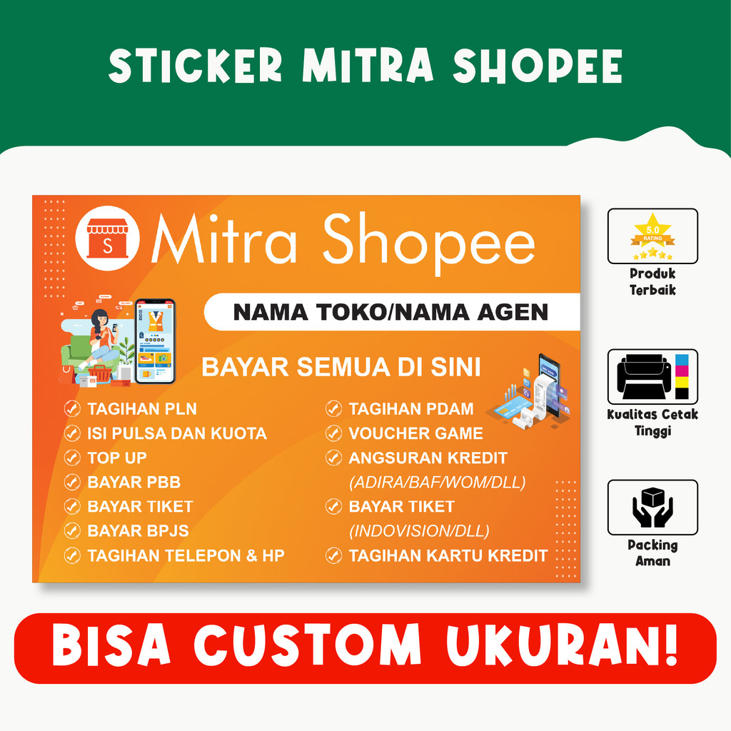 Jual Sticker Mitra Shopee – Informasi Layanan Pembayaran, Bisa Custom ...
