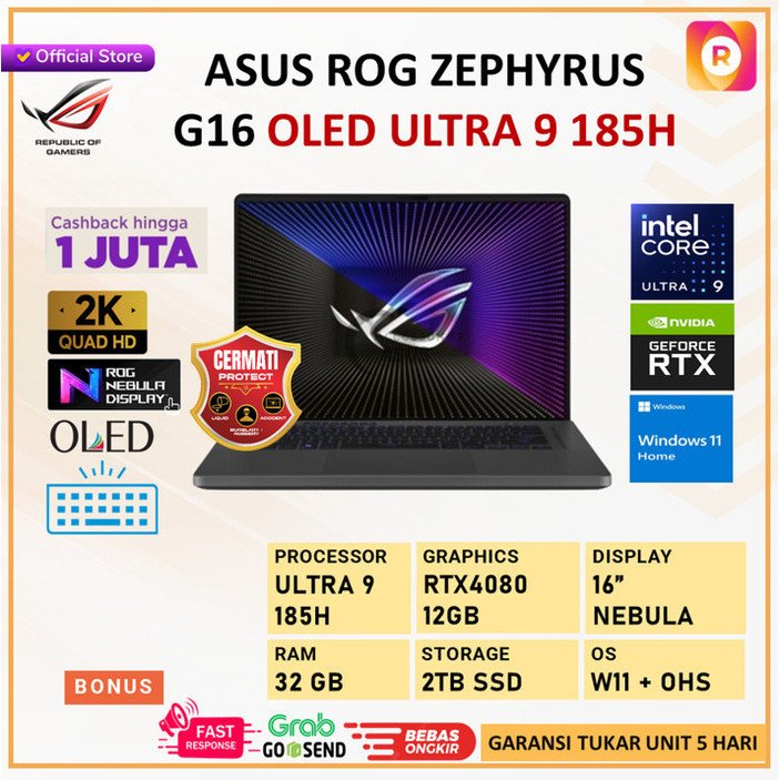 Jual Asus Rog Zephyrus G16 GU605MZ OLED Ultra 9 185H RTX4080 32G 2T W11 ...
