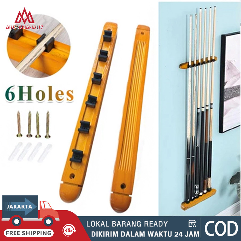 Jual 6 Holes Wall Cue Rack Hold - Rak Stick Dinding Kayu - 6 Slot ...