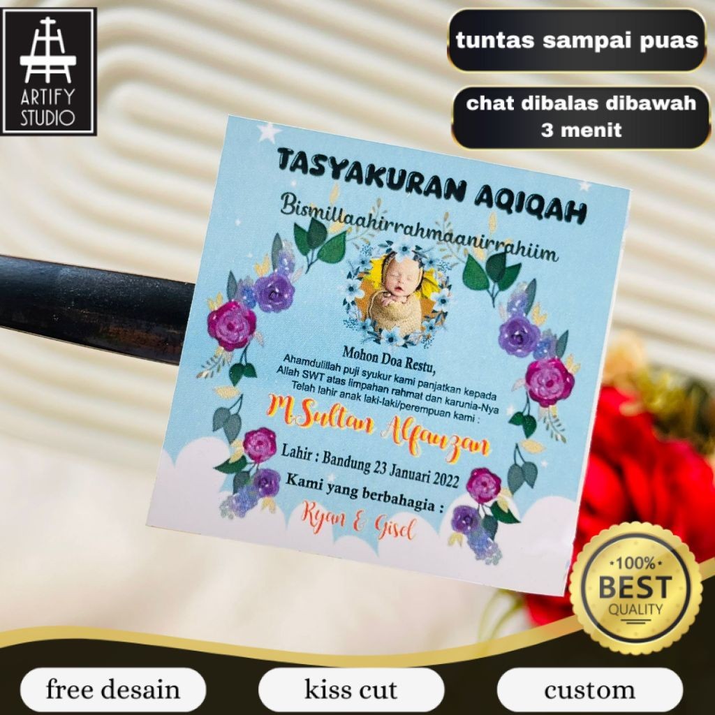 Jual Artify Print Stiker Tasyakuran Aqiqah Bayi Sticker Syukuran Aqiqah Anak Bentuk Kotak Uk ...