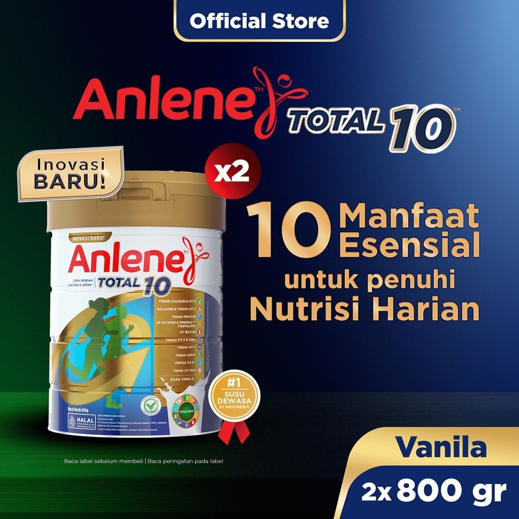 Jual Anlene Total 10 Susu Bubuk Dewasa Vanila 2 x 800g - 10 Manfaat ...