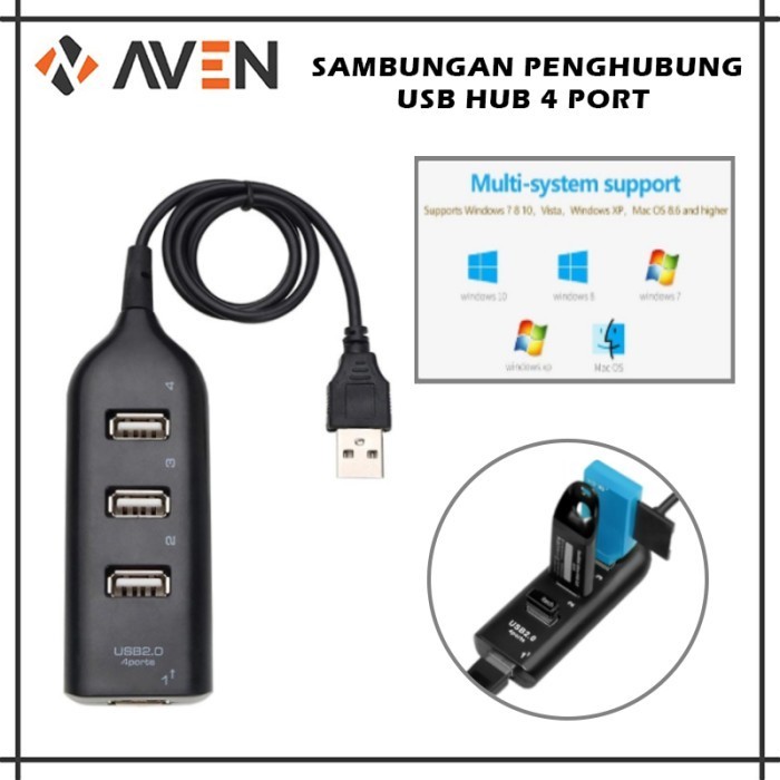 Jual AVEN USB Hub 4 Port Kabel USB 4 in 1 Terminal USB 7 port 2.0 on ...