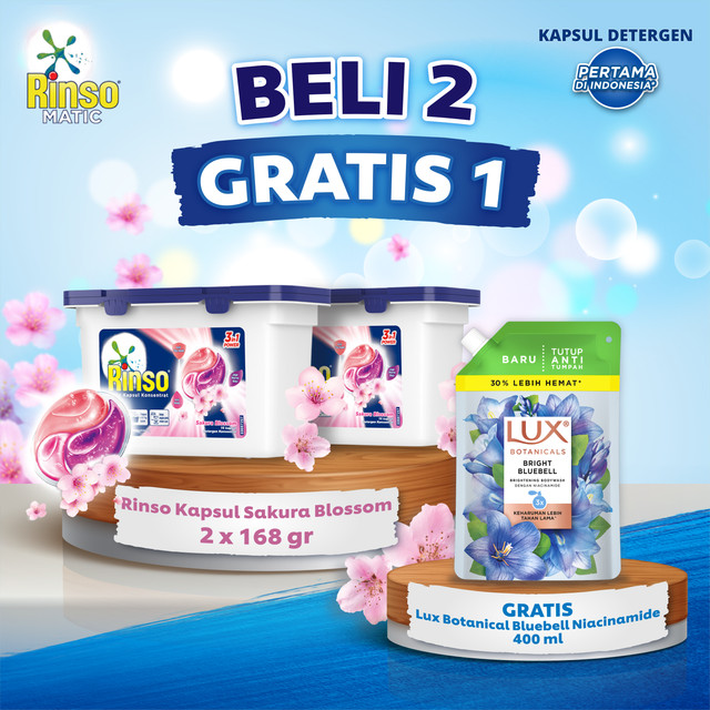 Jual Buy 2 Rinso Kapsul Sakura Blossom 168G FREE Lux Botanical Bluebell Niacinamide 400 mL ...