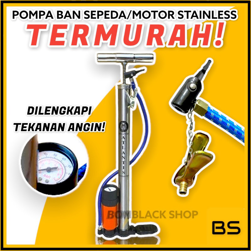 Jual Pompa Sepeda Motor Mobil Bola Ban Roda Model Tabung Meter Manual ...