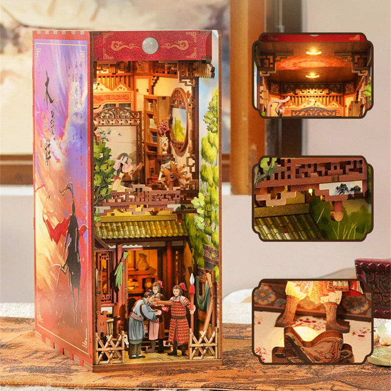 Jual DIY Wooden Book Nook Shelf Insert Kits Miniature Building The Ballad of Mulan Bookends ...