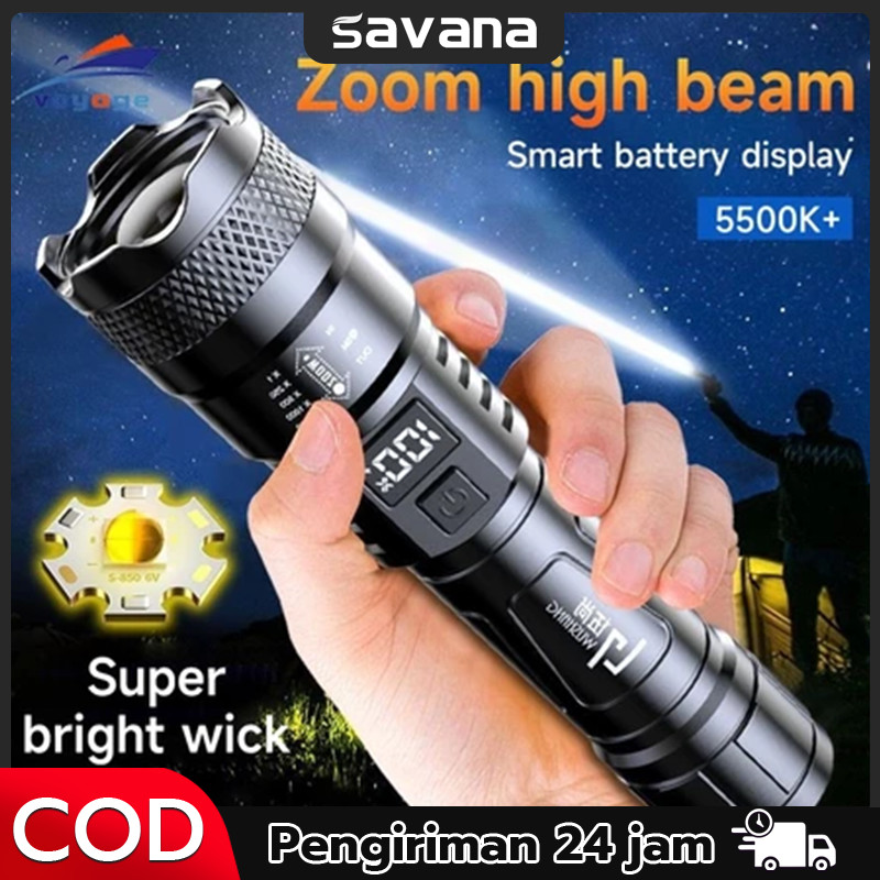 Jual 【SAVANA】Senter LED Super Terang 10000 Lumens Jarak Jauh Ringan Tahan Air Zoom Teleskopik ...