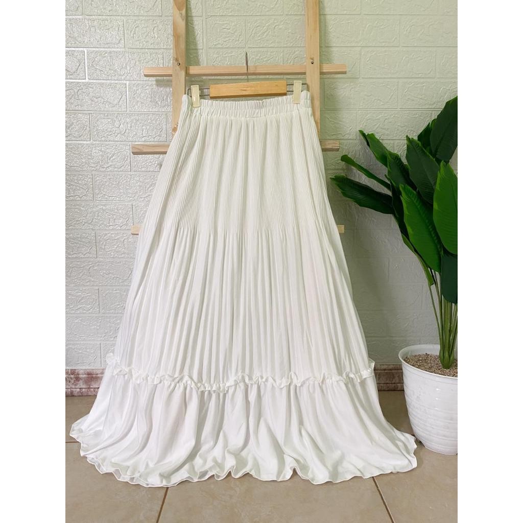 Jual Rok Plisket Susun Mayung Skirt Ruffle Hyget Polos Wanita | Shopee ...