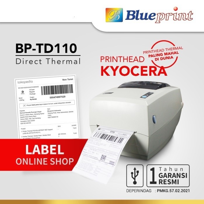 Jual Printer Barcode Thermal Printer Label Resi A6 BLUEPRINT TD110 - USB | Shopee Indonesia