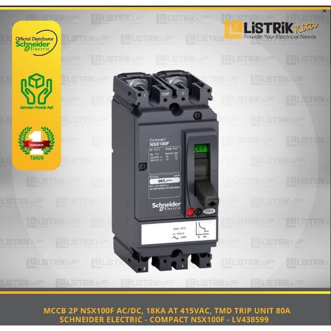 Jual MCCB 2P COMPACT NSX100F SCHNEIDER ELECTRIC AC/DC 18KA AT 415VAC ...