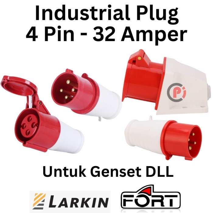 Jual LARKIN FORT Soket Genset 4 Pin 4P 32 Amper 32A Plug Industrial Surface / Mobile Socket Male ...