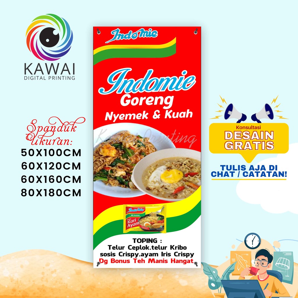 Jual Spanduk Banner MMT Desain Warmindo Mie Nyemek Dan Kuah Ukuran ...