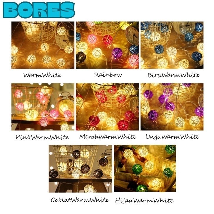Jual BORES Lampu Hias Bulat Panjang 2 Meter Tumbler Lampu Bola Rotan ...