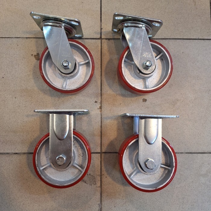 Jual Roda Troli Pu Merah Heavy Duty 5 Inch 1Set ( 2Hidup 2Mati ...