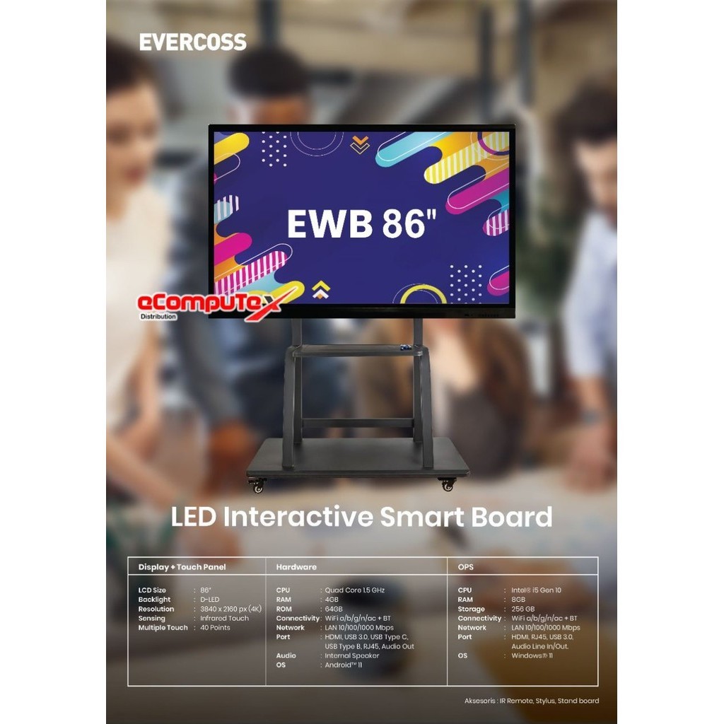 Jual EVERCOSS EWD86 LED INTERACTIVE SMART BOARD 86-S 86" 4K - TKDN ...