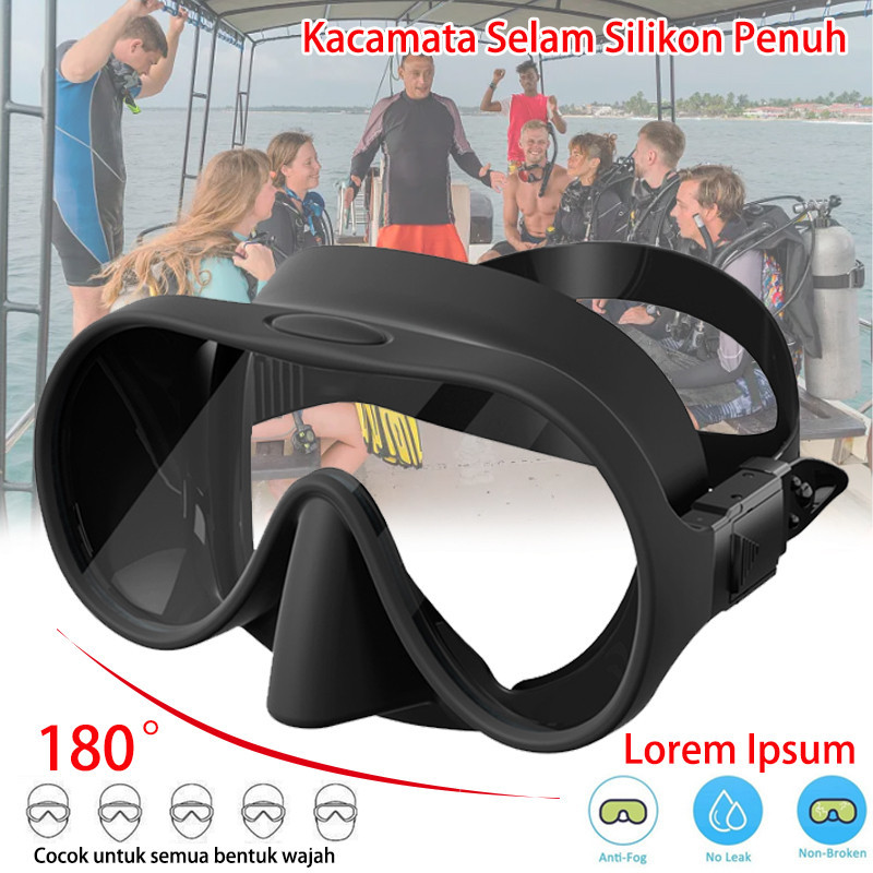 Jual 180 ° Full Silicone Seal Scuba Diving Swim Mask Clear View Snorkel ...