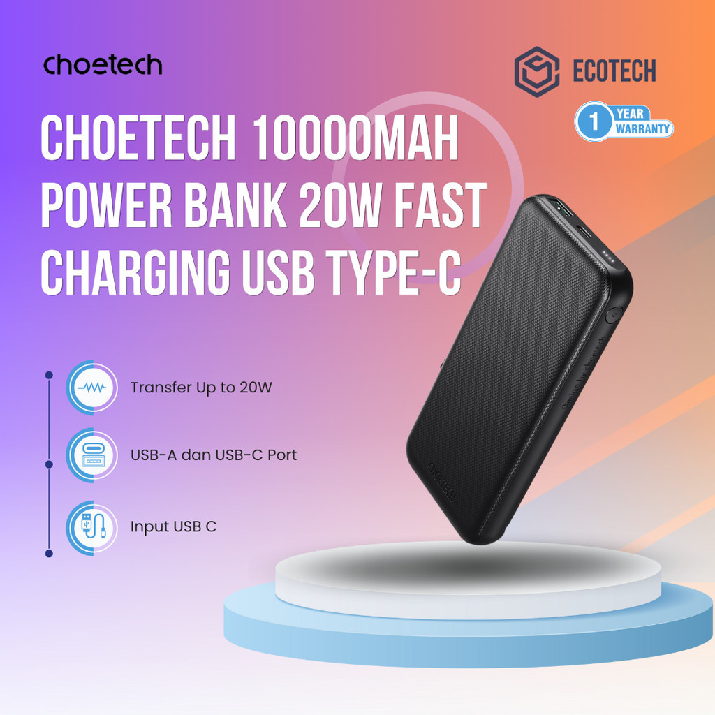 Jual Choetech 10000mAh Wireless Power Bank 20W Fast Charging USB Type C ...