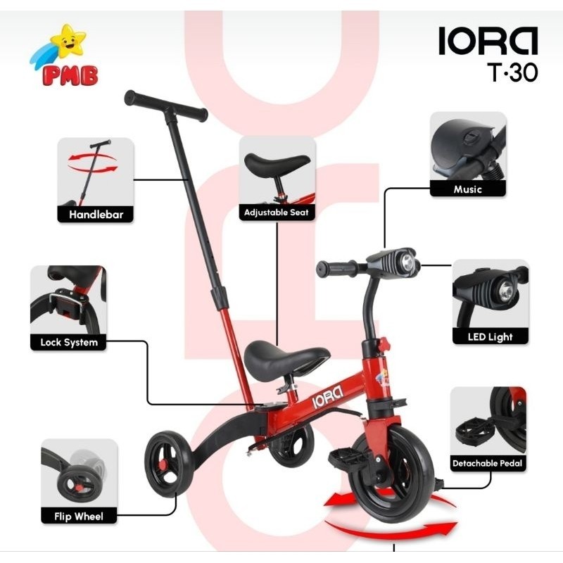 Jual Sepeda Anak Roda Tiga Nuwa T30 PMB Tricycle T 30 Balance Bike 6 in 1 T-30 | Shopee Indonesia
