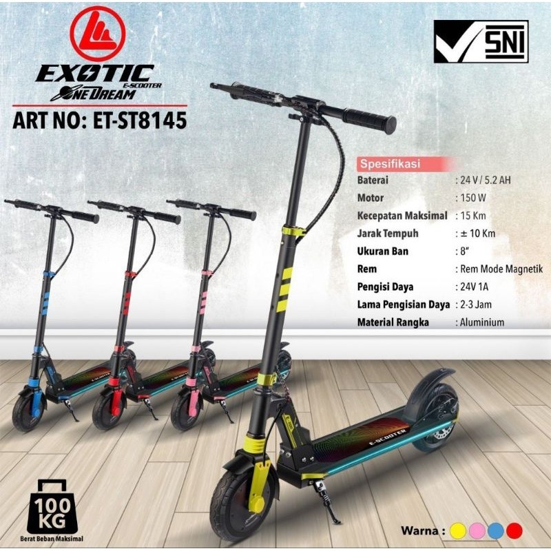 Jual Skuter Otoped Listrik Anak Dewasa Exotic ET-ST8145 Alloy | Shopee ...