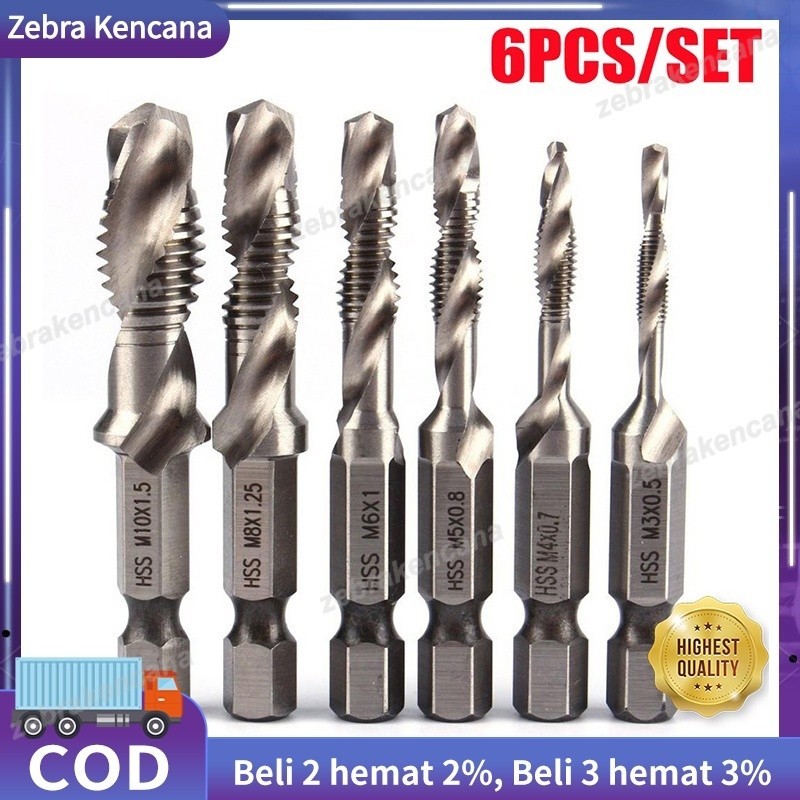 Jual Mata Bor Taper 1/4inci Bahan HSS Ukuran M3-M10 ISI 6PCS MATA BOR ...