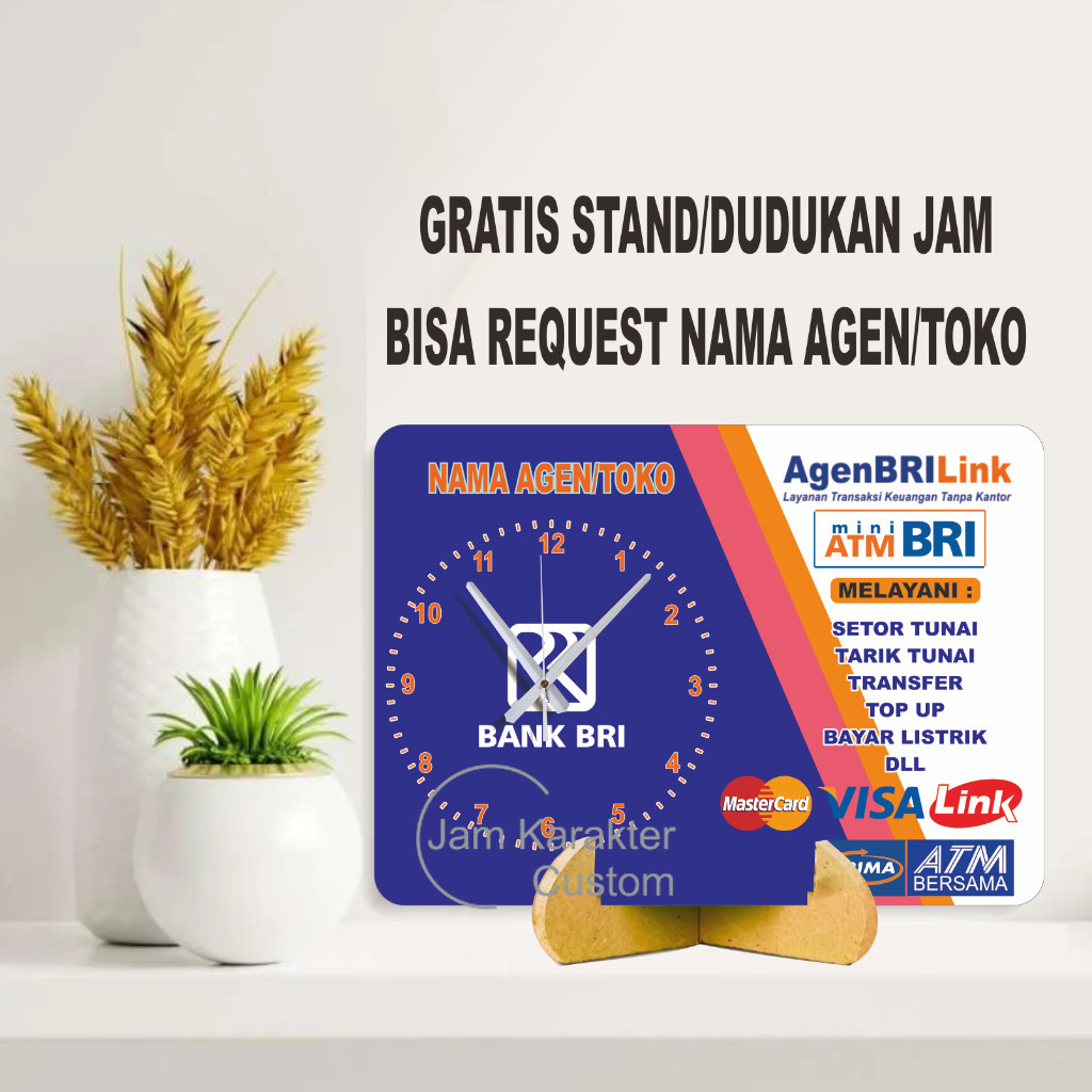 Jual Promo!! jam dinding karakter Kayu Bank BRI Dan BRI LINK Gratis ...