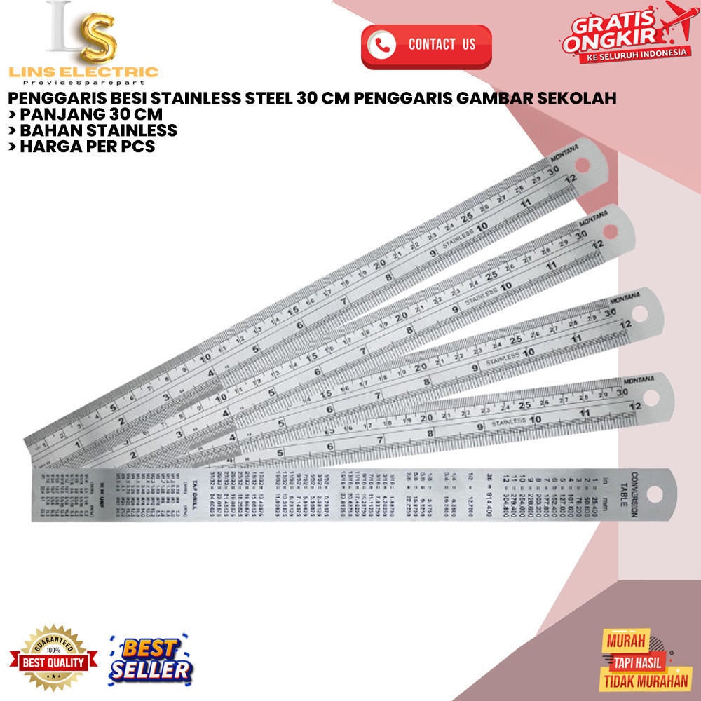 Jual PENGGARIS BESI STAINLESS STEEL 30 CM PENGGARIS GAMBAR SEKOLAH LINS | Shopee Indonesia