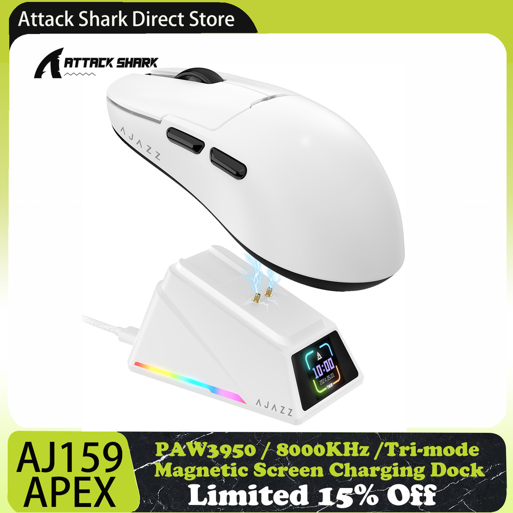 Jual Attack Shark × AJAZZ AJ159 APEX 8K Tri-Mode Gaming Mouse, PAW3950, Magnetic Charging Screen ...