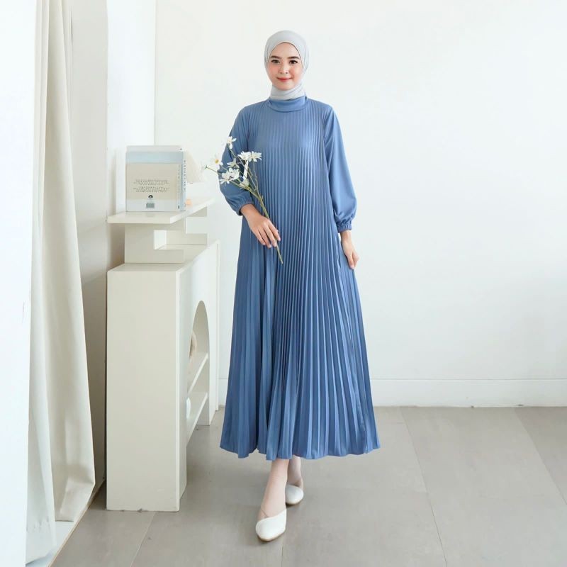 Jual Dress Plisket Lengan Panjang / Gamis Plisket Panjang 130cm ...