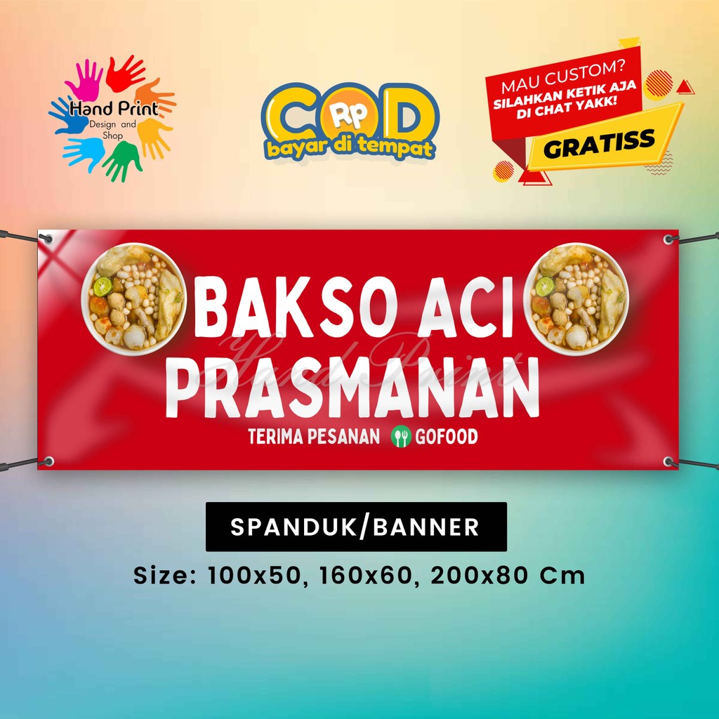 Jual Cetak Spanduk Banner Bakso Aci Prasmanan Merah MMT Spanduk Custom ...