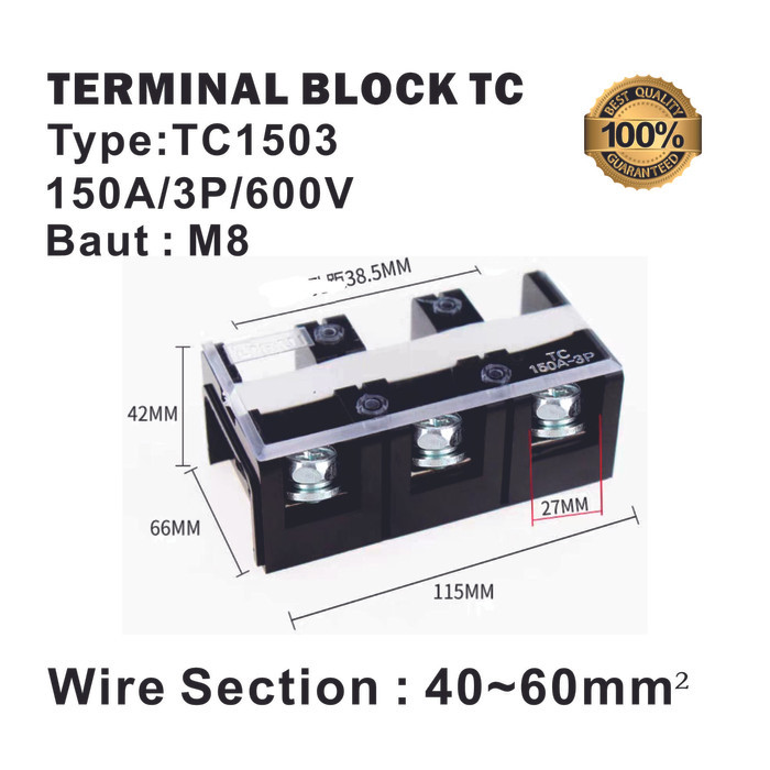 Jual TERMINAL BLOCK TC 1503 (150A 3pole) BEST QUALITY. | Shopee Indonesia